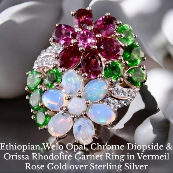 Jewelry | Ethiopian Welo Opal And Chrome Diopside Ring In Rose Gold ...